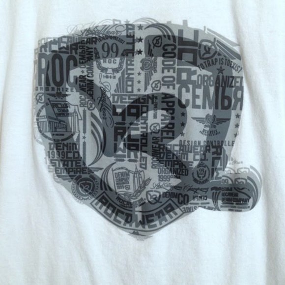 Rocawear | Shirts | Rocawear White Tee Shirt With Large Graphic Logo L ...